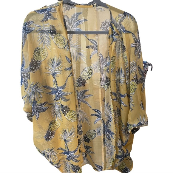 Tops | Pineapple And Palm Leaf Yellow Tunic Kimono | Poshmark